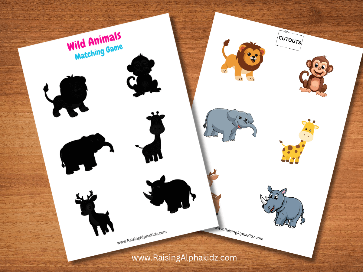 Shadow Matching Activity Free Printable – Wild Animals » Raising Alphakidz